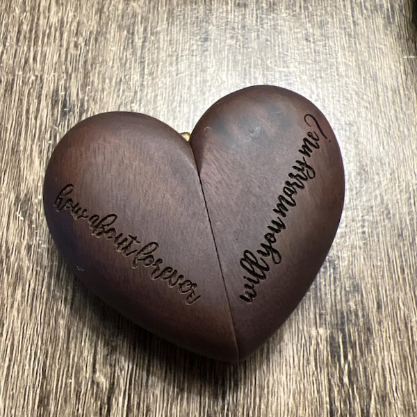 Engraved Heart Flip Ring Box - Secret Slim Wooden Engagement or Wedding ...