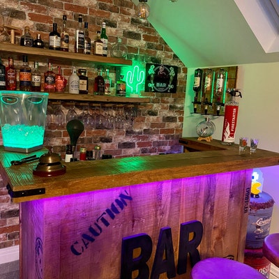 Home Bar Reclaimed Wooden Drinks Optics Plaque Spirit Display Unit ...