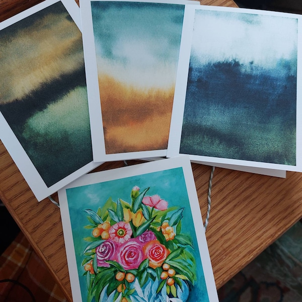 Set of Abstract Watercolor Landscape Cards, Blank, All Occasion ...