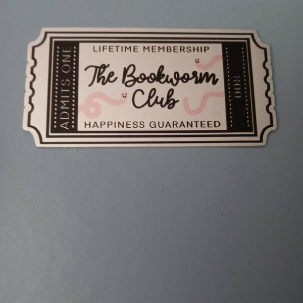 The Bookworm Club Book Lover Reading Gift Admittance Ticket Sticker ...