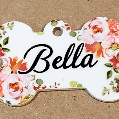 Pink Floral Pet Tag, Personalized Pet ID Tag, Cat ID Tag, Dog Name Tag ...