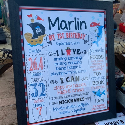 Printable Shark Pirate First Birthday Chalkboard Sign 1st - Etsy