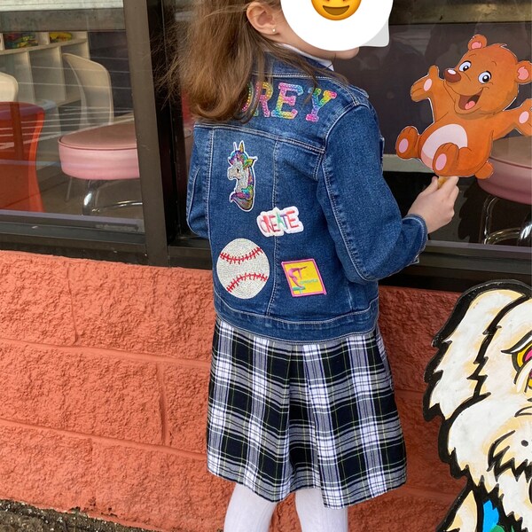 Girls Pink Letter Patch Jean Jacket | Name Patch Jacket | Toddler Girls ...