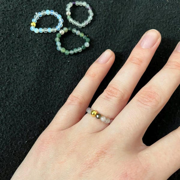 Natural Crystal Faceted Beads Stretchy Stackable Rings , Gemstone Anti ...