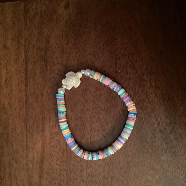 Handmade Heishi Turtle Bracelet Pink, Purple, Blue, and Teal Bracelet ...
