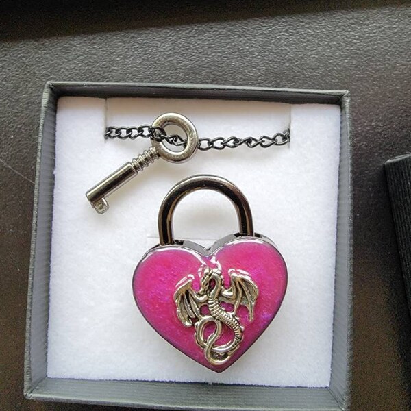 Pink Heart Padlock With Dragon for BDSM Discrete Day Collar, Locking ...
