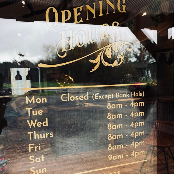 Custom Vinyl Opening Times Decal for Business With Logo Personalised ...
