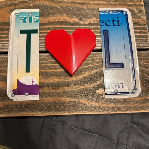 Custom License Plate Initials With Red Folded Heart | Unique Birthday ...