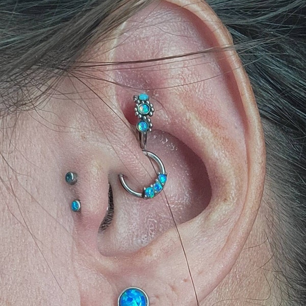 Titanium Tragus Earring Hoop, Opal Cartilage Piercing, Rook Piercing ...