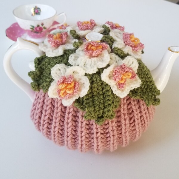 Crochet Red Tea Cozy Blue Yellow Flowers - Knitted Tea Pot Warmer ...