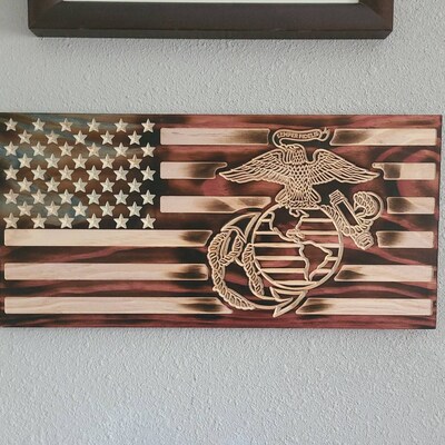 Rustic American Marine EGA Wooden Flag Custom Made From Premium Pine ...