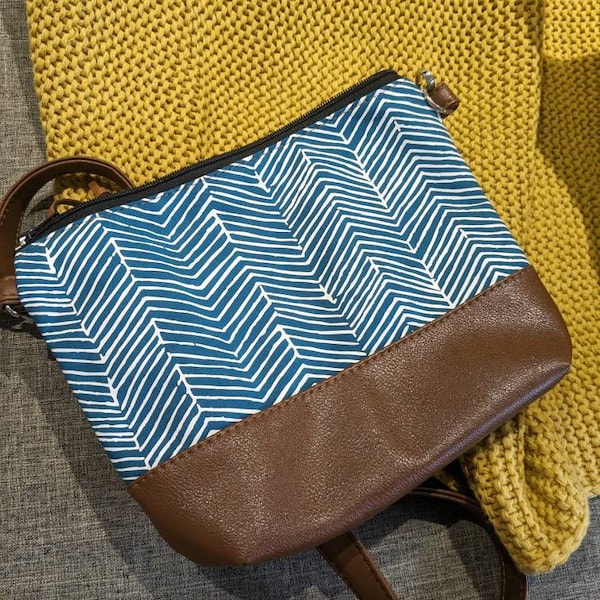 Canvas and Vegan Leather Crossbody Bag, Crossbody Purse, Small ...