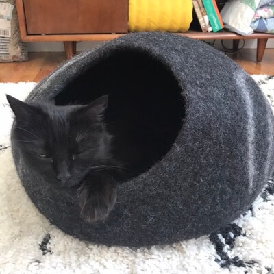 50cm Wool Felt Stripe Design Cat Bed, Handmade Wool Pet Bed, Round ...