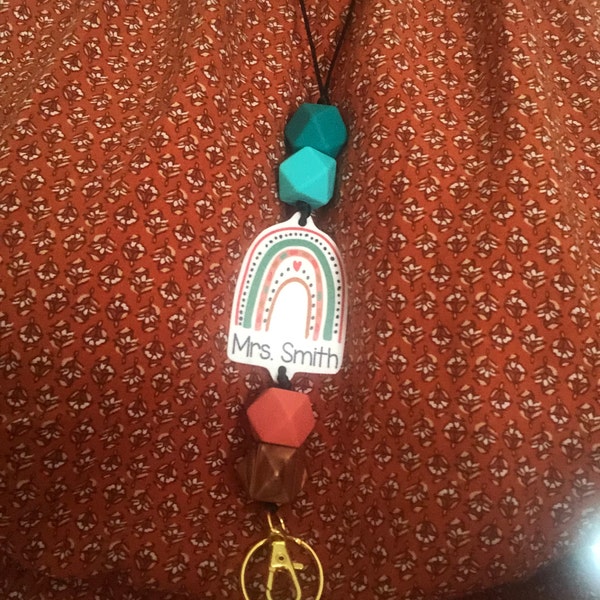 Boho Rainbow Teacher Lanyard With Silicone Beads for ID or Badge ...