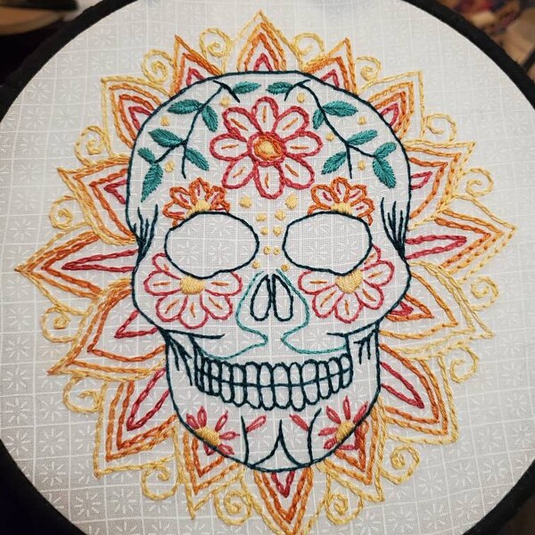 Sugar Skull Embroidery Pattern Pdf - Mexican Skull Design - Beginner ...