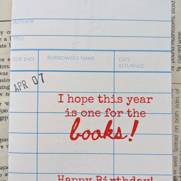 One for the Books Birthday Card, Library Card, Book Lover Gift, Bookish ...
