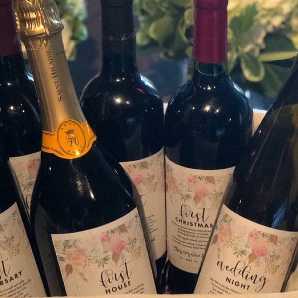 Year of Firsts Wine Labels - Personalized Wedding Milestone Wine Labels ...