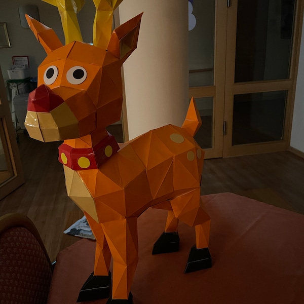 Reindeer Papercraft 3D Rudolph Paper Craft PDF, SVG Template, Low Poly ...
