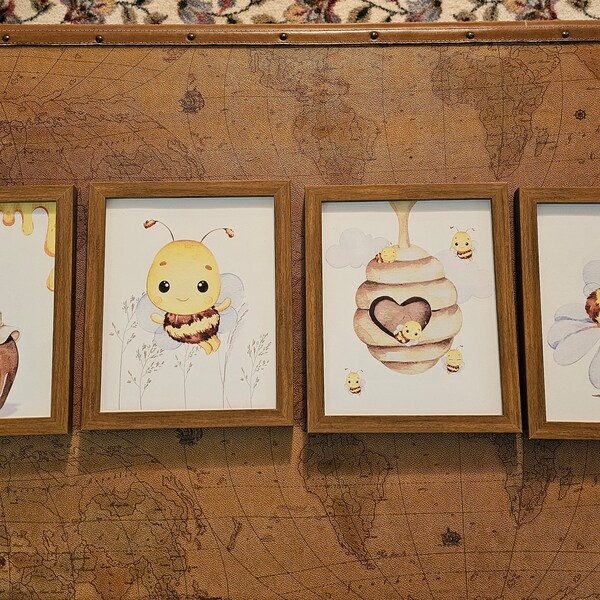 Bee Print Set, Nursery Wall Art, Nursery Decor, Bee Gender Neutral Art ...