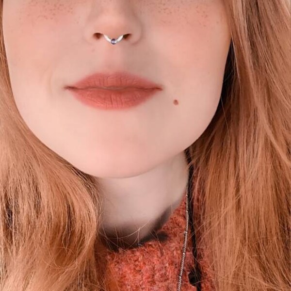 Double Nose Chain With Opal in Sterling Silver, Nose Chain for Double ...