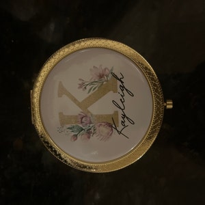 Personalized Gold Initial and Name Compact Mirror Signature Floral ...