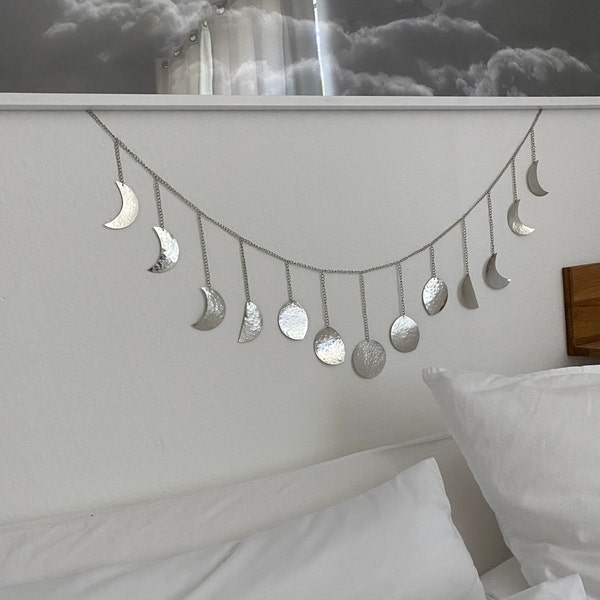 Silver | Beautiful Moon Phase Hammered Metal, Boho, Astrological, Lunar ...