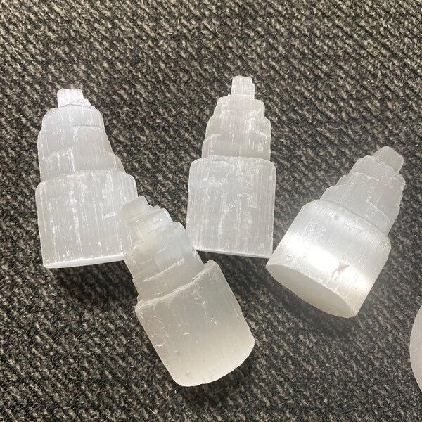 Set of 4 Selenite Towers, .5lb Set Carved Selenite Towers, Room ...