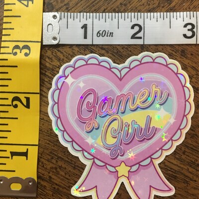 Gamer Girl Kawaii Pink Ribbon Heart Sticker Aesthetic Rainbow Gaming ...