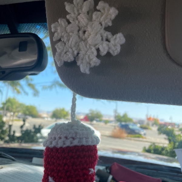 Crochet Pattern- No-sew Holiday Coffee and Snowflake Car Charm Hanger ...