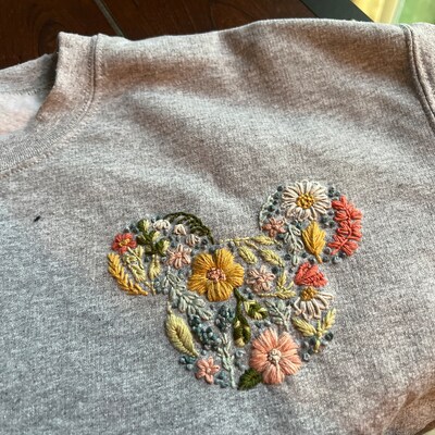 Flower Mickey Embroidery Pattern Floral Embroidery Pattern Mickey Hoop Art Flower Hand ...