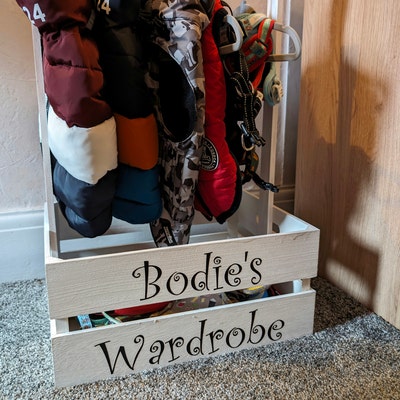 Beige Dog Wardrobe, Dog Harness Storage, Dog Closet, Dog Clothing, Dog ...