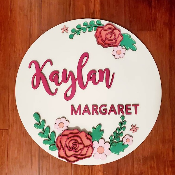 Rose Floral File SVG, Glowforge, Layered Flower, Flower Round Name Sign ...