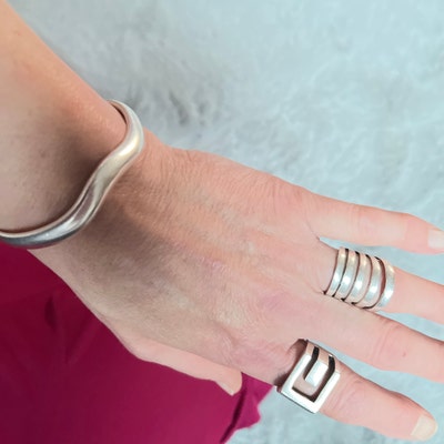 Silver Bold Cuff, Silver Organic Cuff Wt Hole, Silver Plated Stacking ...