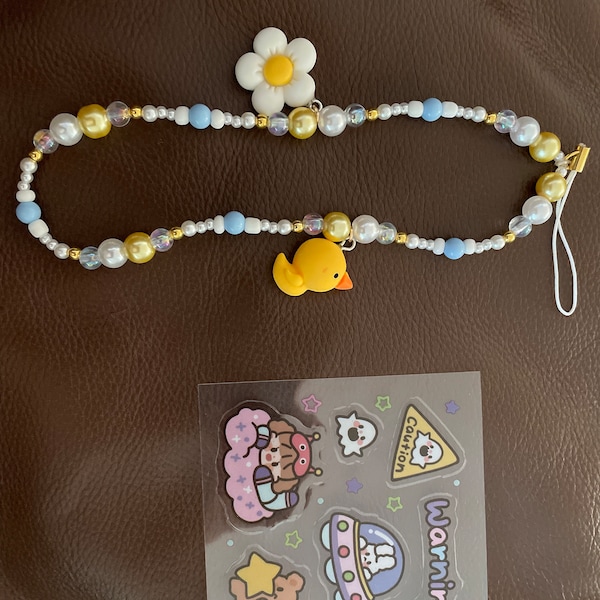 Duck Daisy Phone Strap/duck Daisy Flower Phone Charm/beaded Phone ...