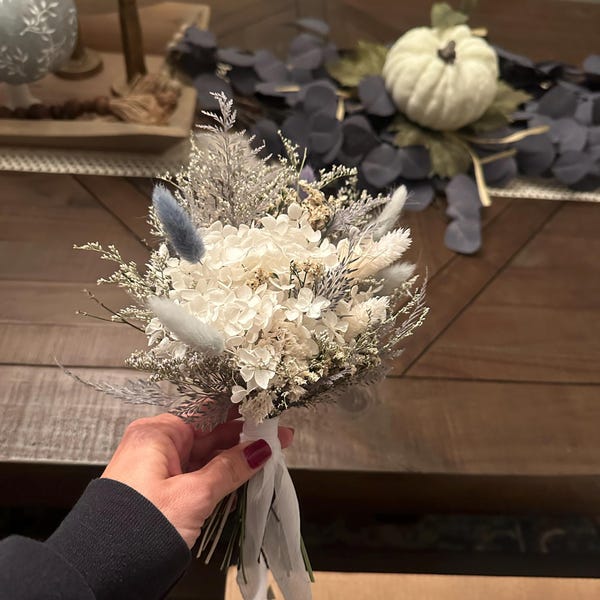 Rustic Dusty Blue Dried Flower Bouquet, Dried Flower Posy, Wedding ...