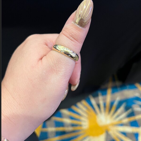 Stella Ring, 14K Solid Gold Star Embroidered Ring, Women Gold Jewelry ...