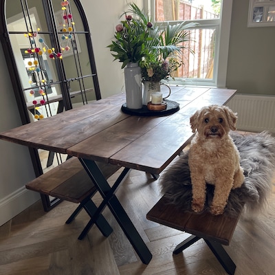 Dining Table. Square Frame Steel Legs . Industrial Style. Rustic ...