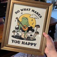 Retro Frog Coffee Print, Vintage Positivity Quote Illustration ...