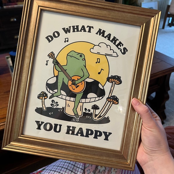 Retro Frog Coffee Print, Vintage Positivity Quote Illustration ...