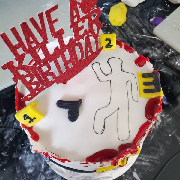 Have a Killer Birthday Cake Topper, Crime Scene, Mystery Theme ...