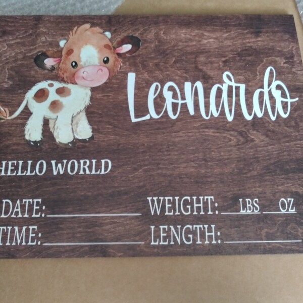 Baby Cow Birth Stat Sign, Custom Wood Sign, Nursery Decor, Name ...