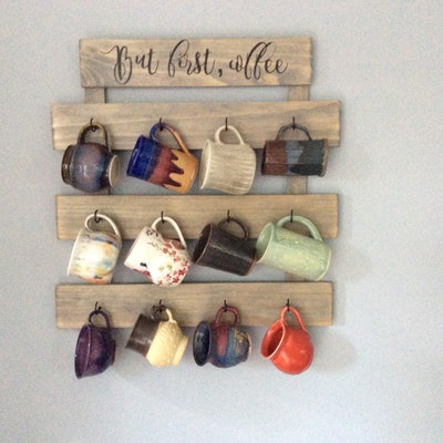 Rustic Farmhouse Style 12 Cup Coffee Mug Rack Tea Cup Rack Coffee Mug ...