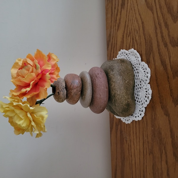 Stacked River Rock Bud Vase: Cairn Stone Vase - Etsy