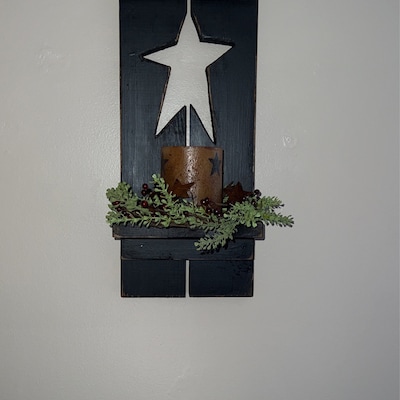 Primitive Star Wooden Shutter Shelf Candle Sconce - Etsy