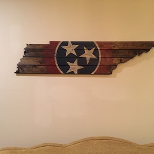 Wooden State of Tennessee Cut Out With State Flag Painted and ...