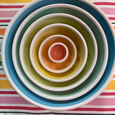 Large Rainbow Nesting Bowls, Ceramic Pottery Stoneware Serving Set ...