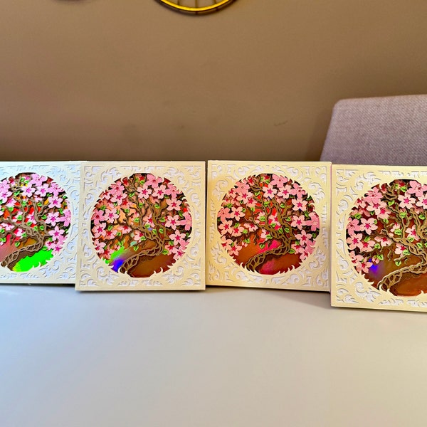3D Cherry Blossom Tree Shadow Box SVG, 3D Spring SVG, 3D Cherry Blossom ...