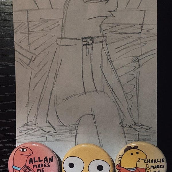 Smiling Friends Handmade Buttons- Pim, Charlie, Alan (allan), and Glep ...