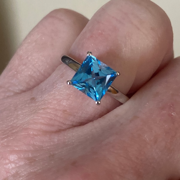 Swiss Blue Topaz Ring, Princess Cut Ring, Blue Topaz, Gemstone Ring ...