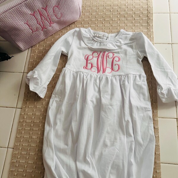 Monogram Baby Girl Gown Set, Infant Gown Bib Burp Cloth Set, Baby Gown ...